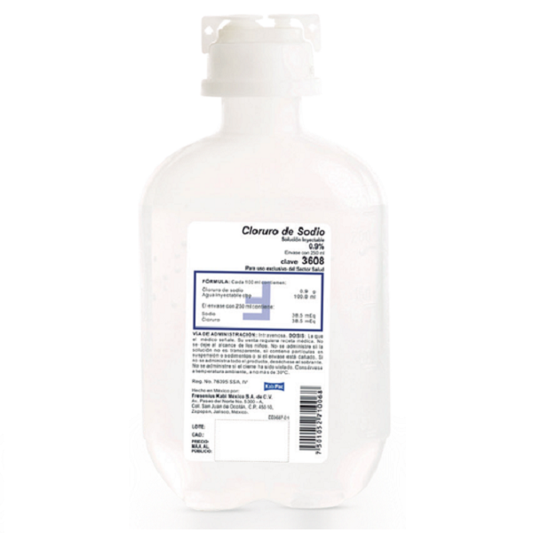 Cloruro de Sodio 0.9% 250ml - SOLUCIONES Y MATERIAL QUIRURGICO S.A. DE C.V.